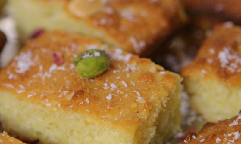 Basbousa Recipe With Yogurt, Soft Semolina Cake With Syrup